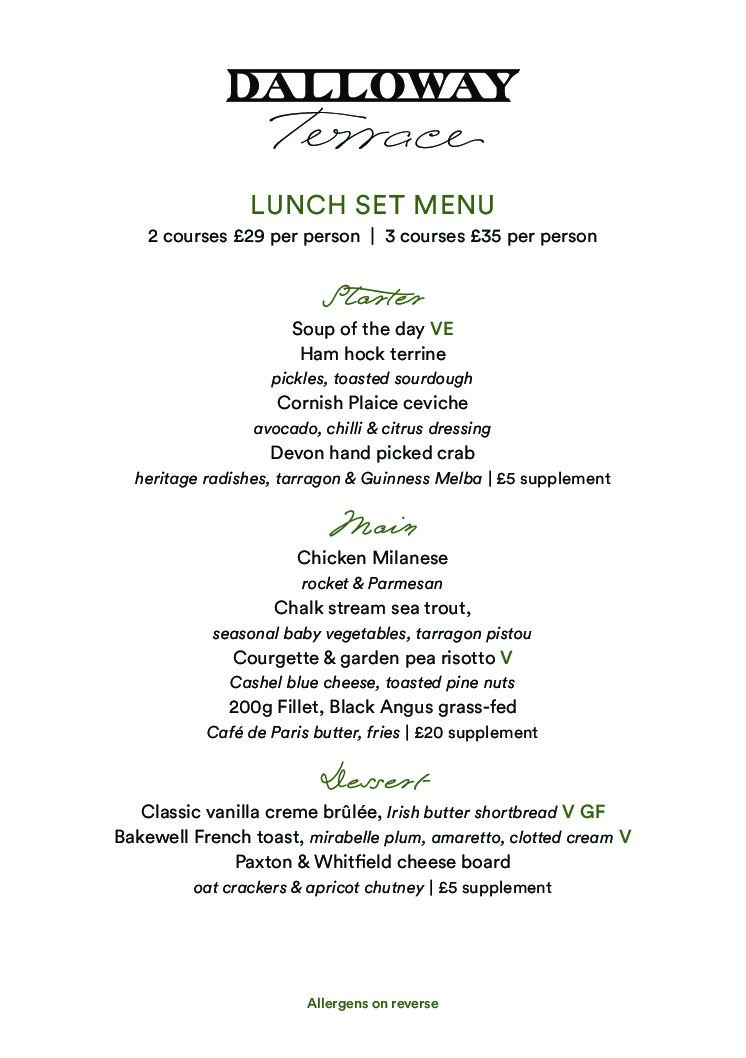 DT Set Lunch Menu July 2024 | Dalloway Terrace